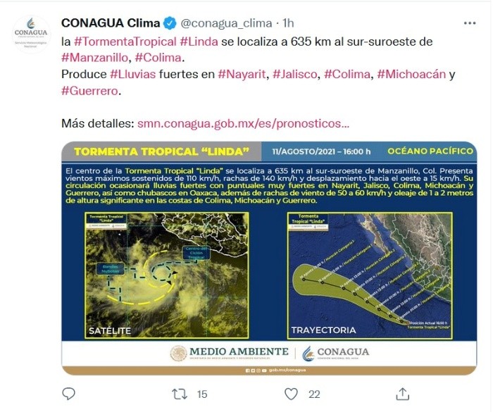 Clima: Tormenta tropical "Linda" se ubica frente a las costas de Colima | El Informador