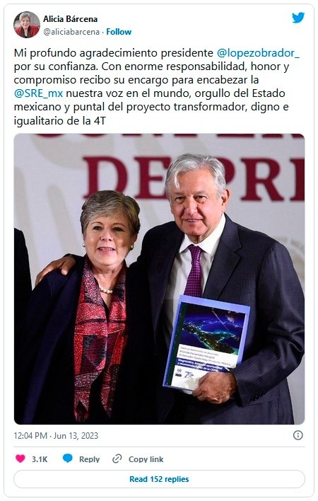Alicia Bárcena agradece a AMLO titularidad de la SRE | El Informador