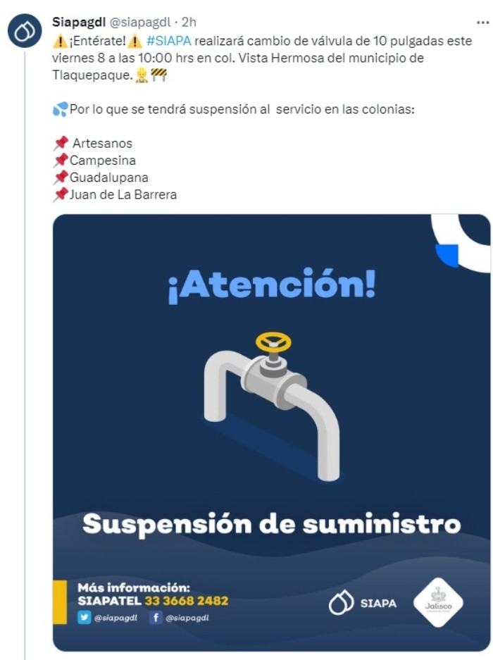 Corte de agua en ZMG: Siapa reporta que estas colonias de Tlaquepaque no tendrán servicio | El ...